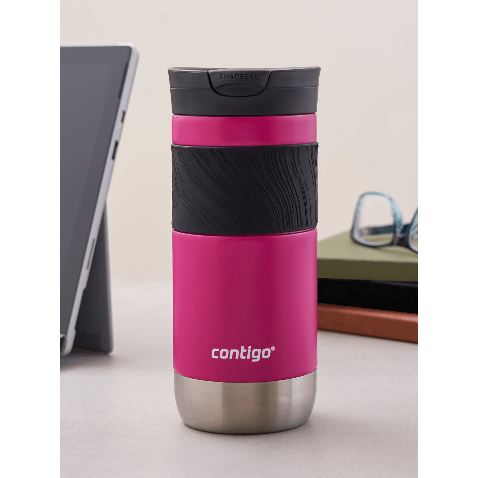 Cana termos Contigo, Inox, 470ml, Negru/Roz - eMAG.ro