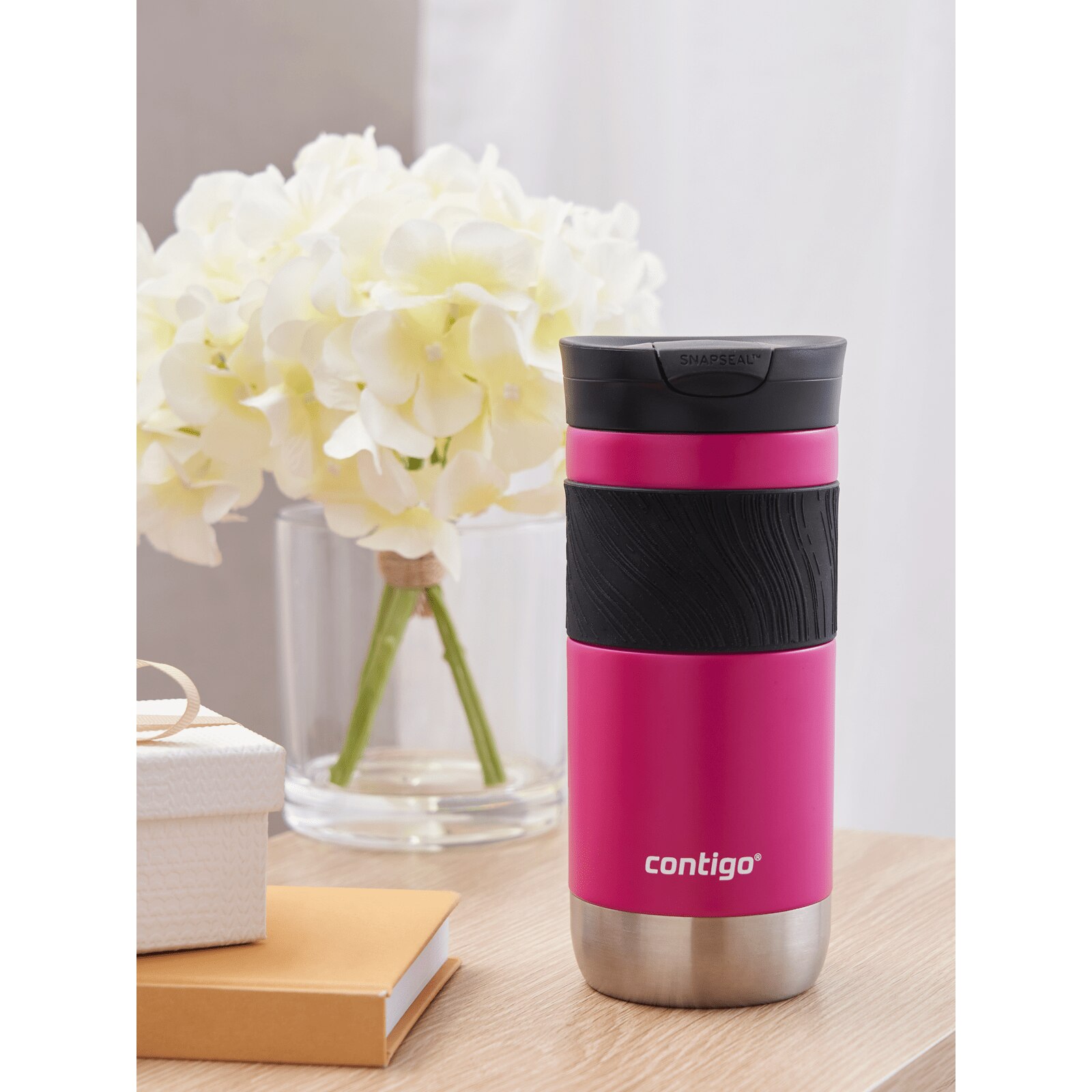 Cana termos Contigo, Inox, 470ml, Negru/Roz - eMAG.ro