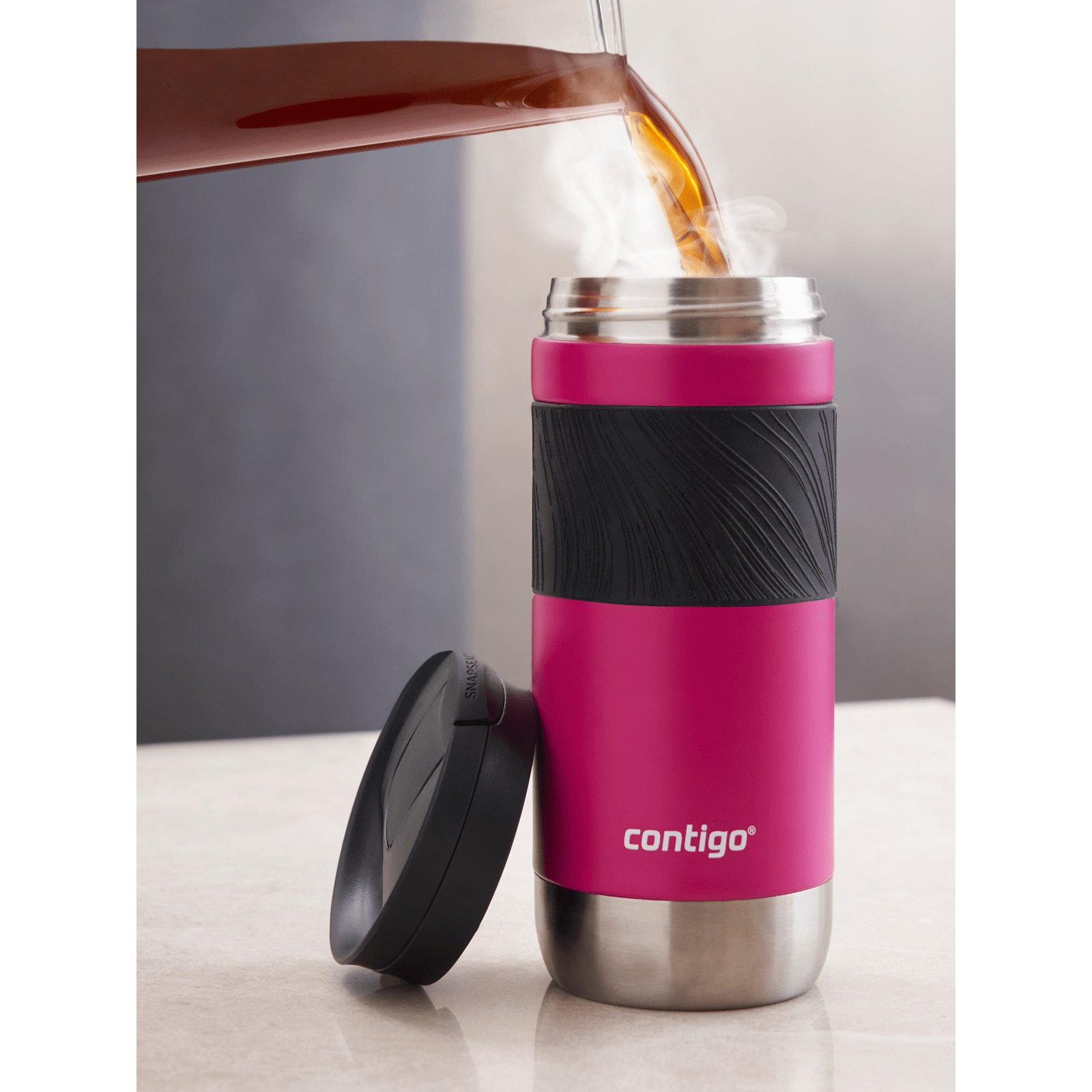 Cana termos Contigo, Inox, 470ml, Negru/Roz - eMAG.ro