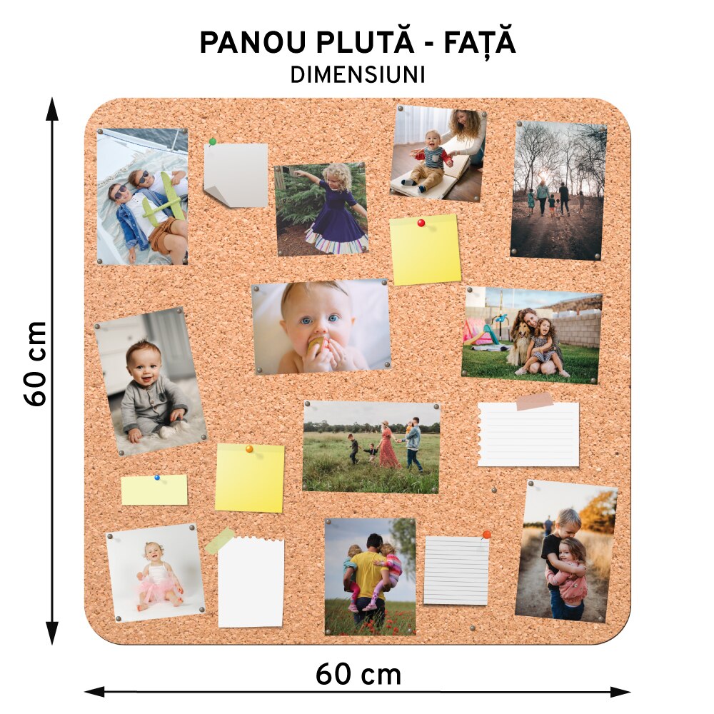 Avizier din pluta, patrat, suport pentru poze, 60x60 cm - eMAG.ro