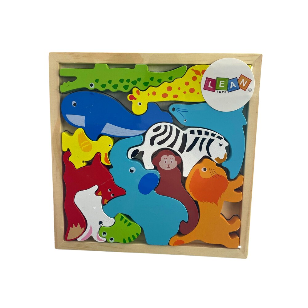 Puzzle forme animale, Lean Toys, Lemn, 12 elemente, 17 x 17 x 2 cm ...