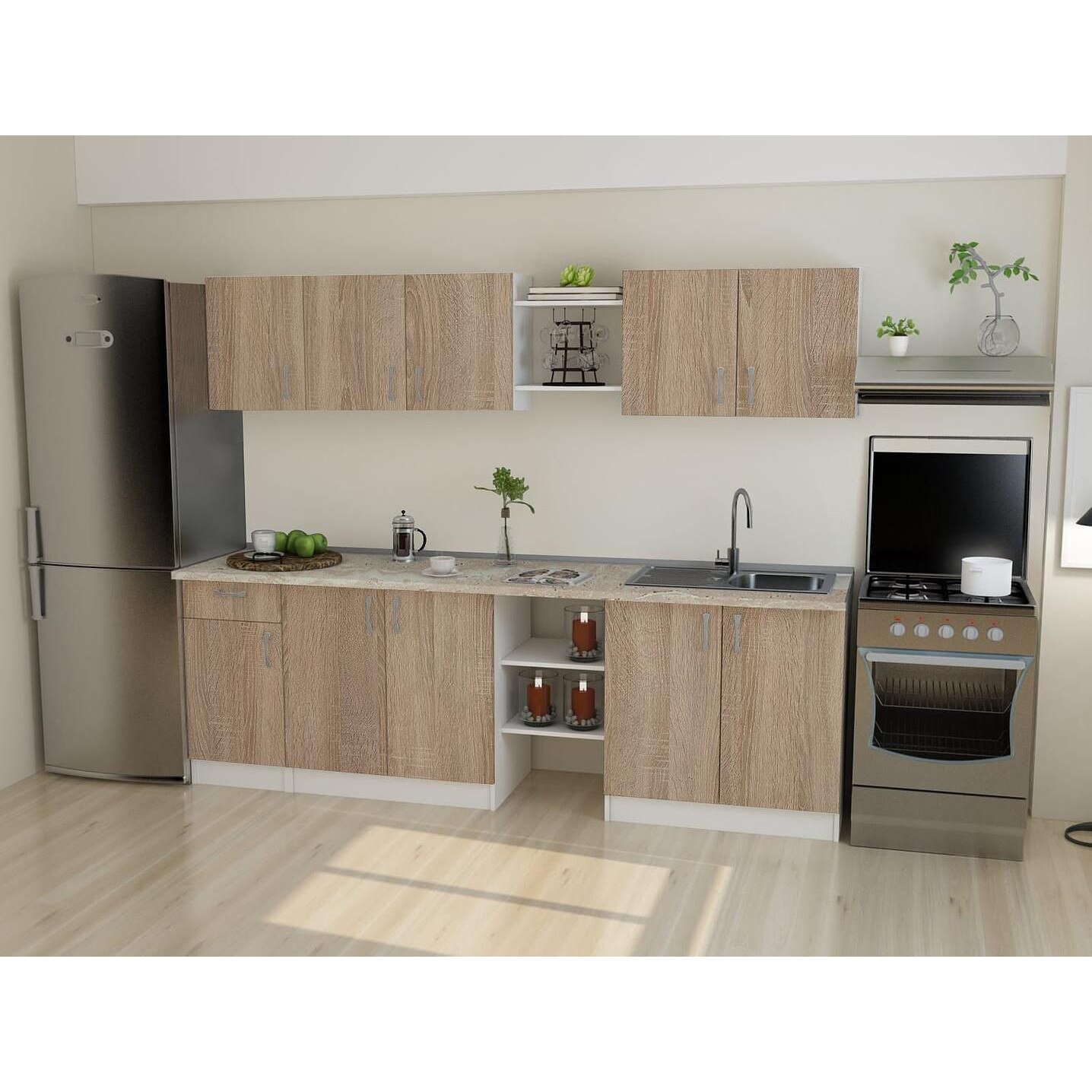 Set Bucatarie START 01 240cm, Fronturi PAL Sonoma 04, Blat Niagara ...