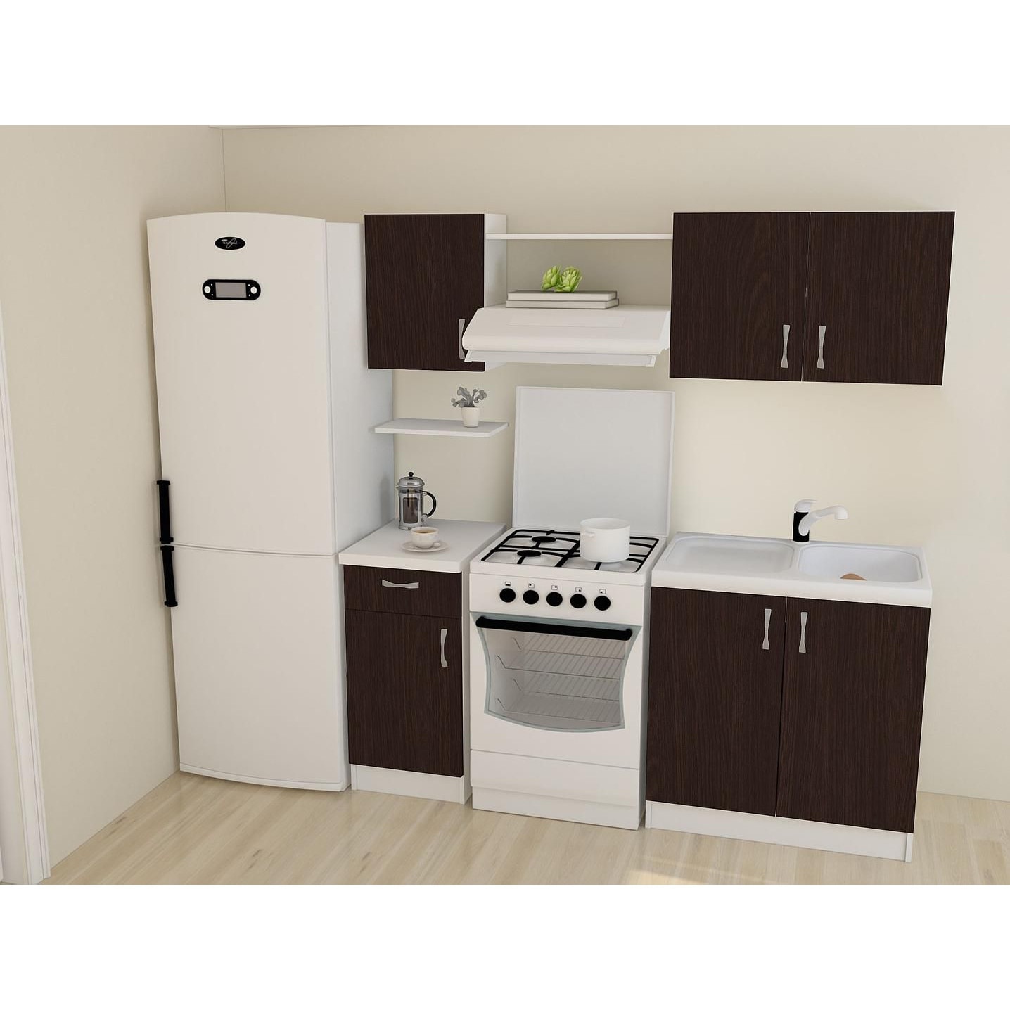 Set Bucatarie START 15 180cm, Fronturi PAL Wenge, Blat Alb PAL, Manere ...