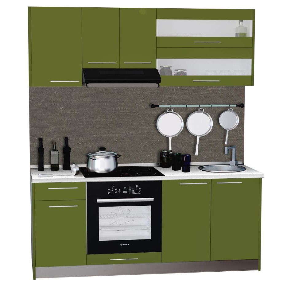 Set Bucatarie DOMINO 01 180cm, Fronturi MDF Lucios Verde, Blat ...