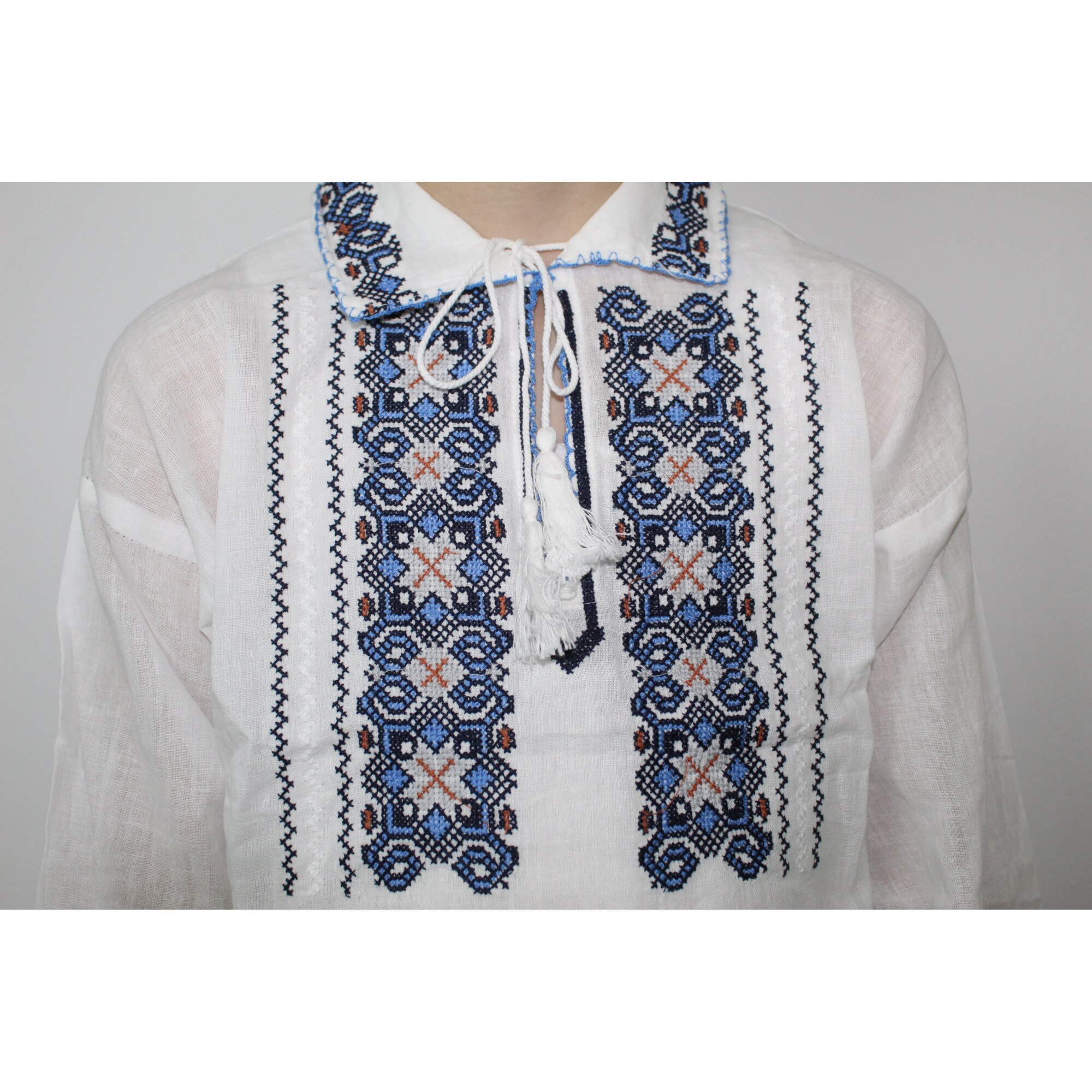 Camasa traditionala baiat, tip ie FLV28, guler camasa, culoarea alb ...