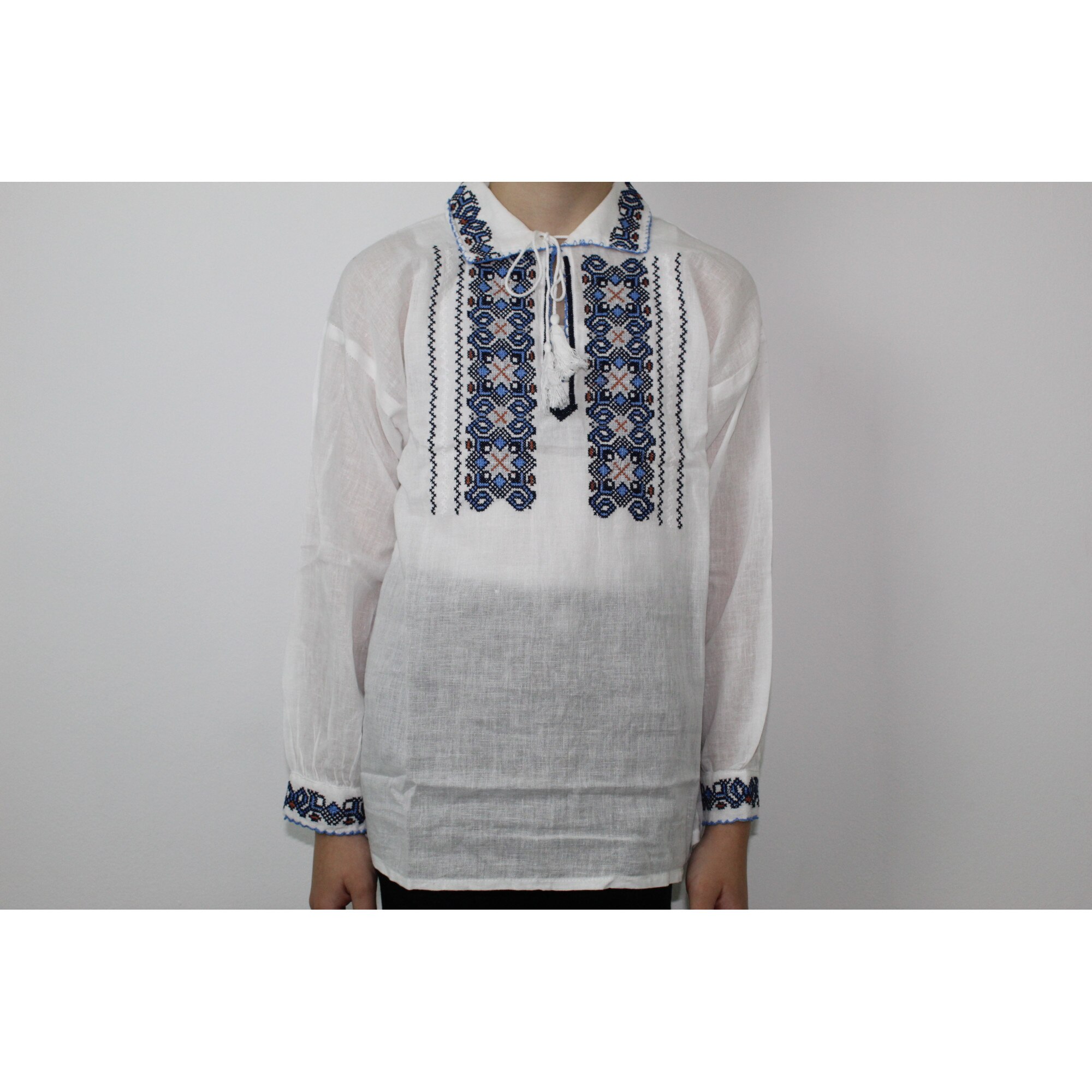 Camasa traditionala baiat, tip ie FLV28, guler camasa, culoarea alb ...