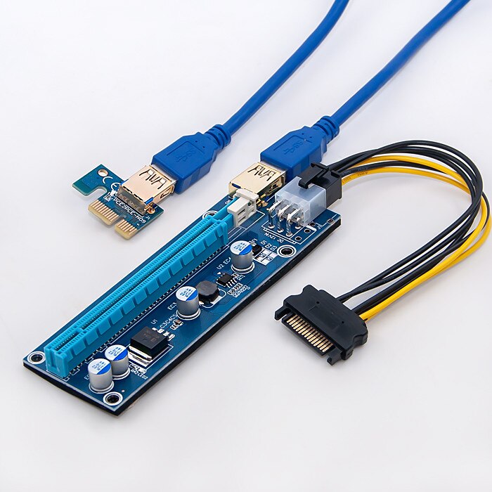 PCI-E Riser 1x - 16x, Qoltec, USB 3.0, версия 009S, SATA, PCI-E 6 pin ...