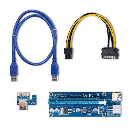 PCI-E Riser 1x - 16x, Qoltec, USB 3.0, версия 009S, SATA, PCI-E 6 pin ...