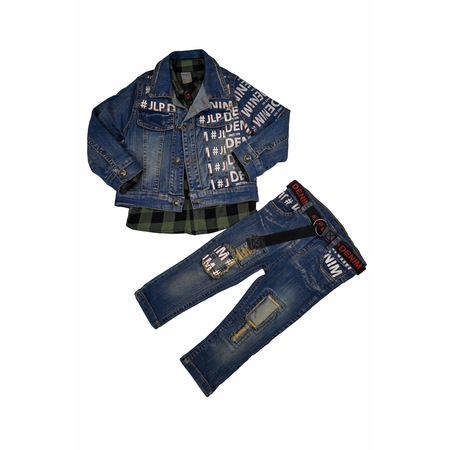 Compleu 4 Piese "Denim" Geaca, Blugi Si Camasa Cu Maneca Lunga, 100% ...