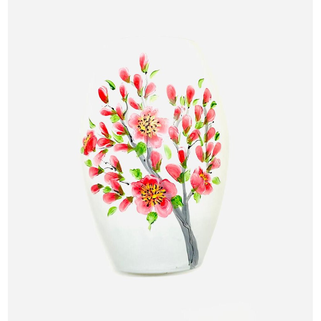 Vaza sticla pictata manual alba cu floricele, 27x17 cm - eMAG.ro