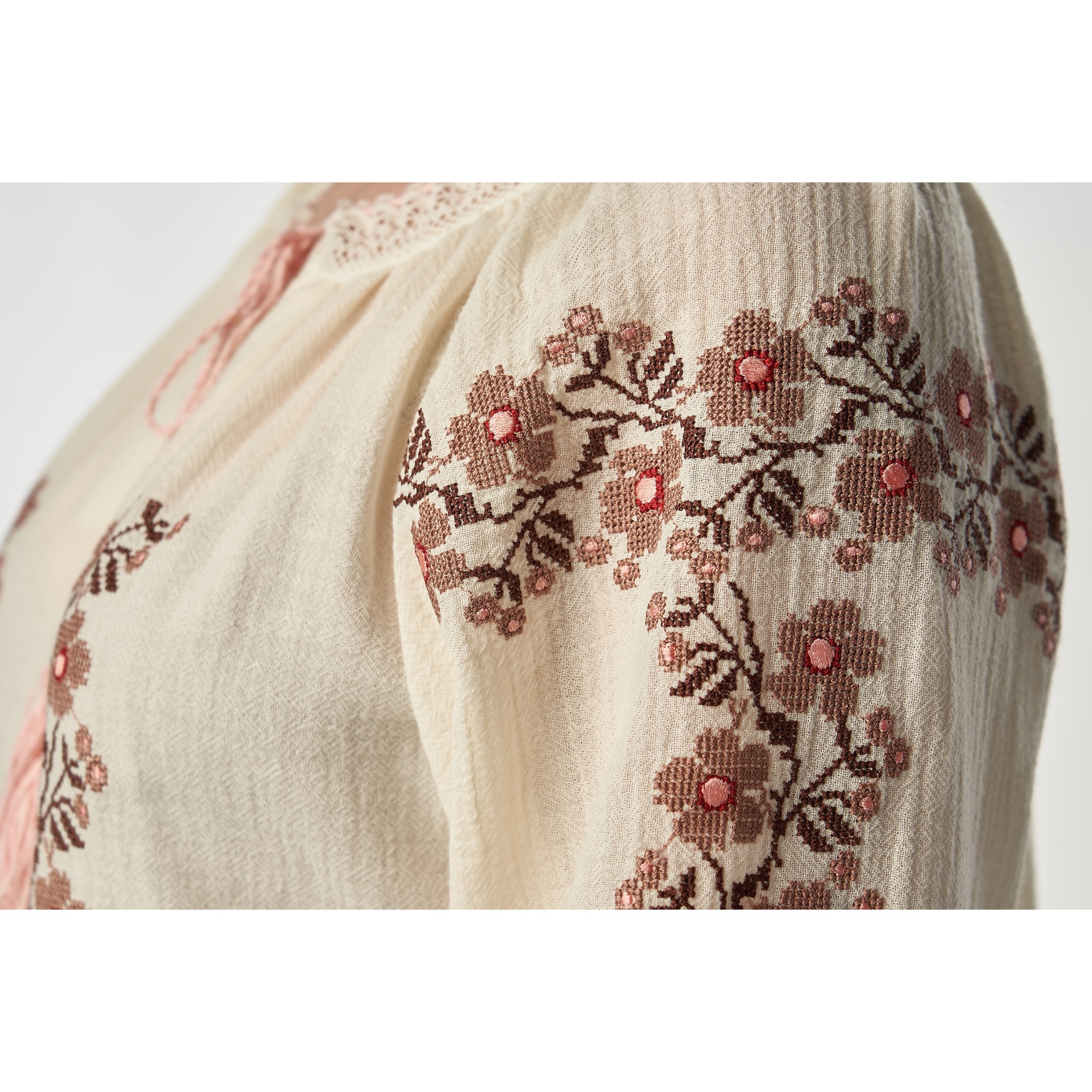 Ie traditionala Amelia din panza topita de bumbac 100%, L, bej, cu ...