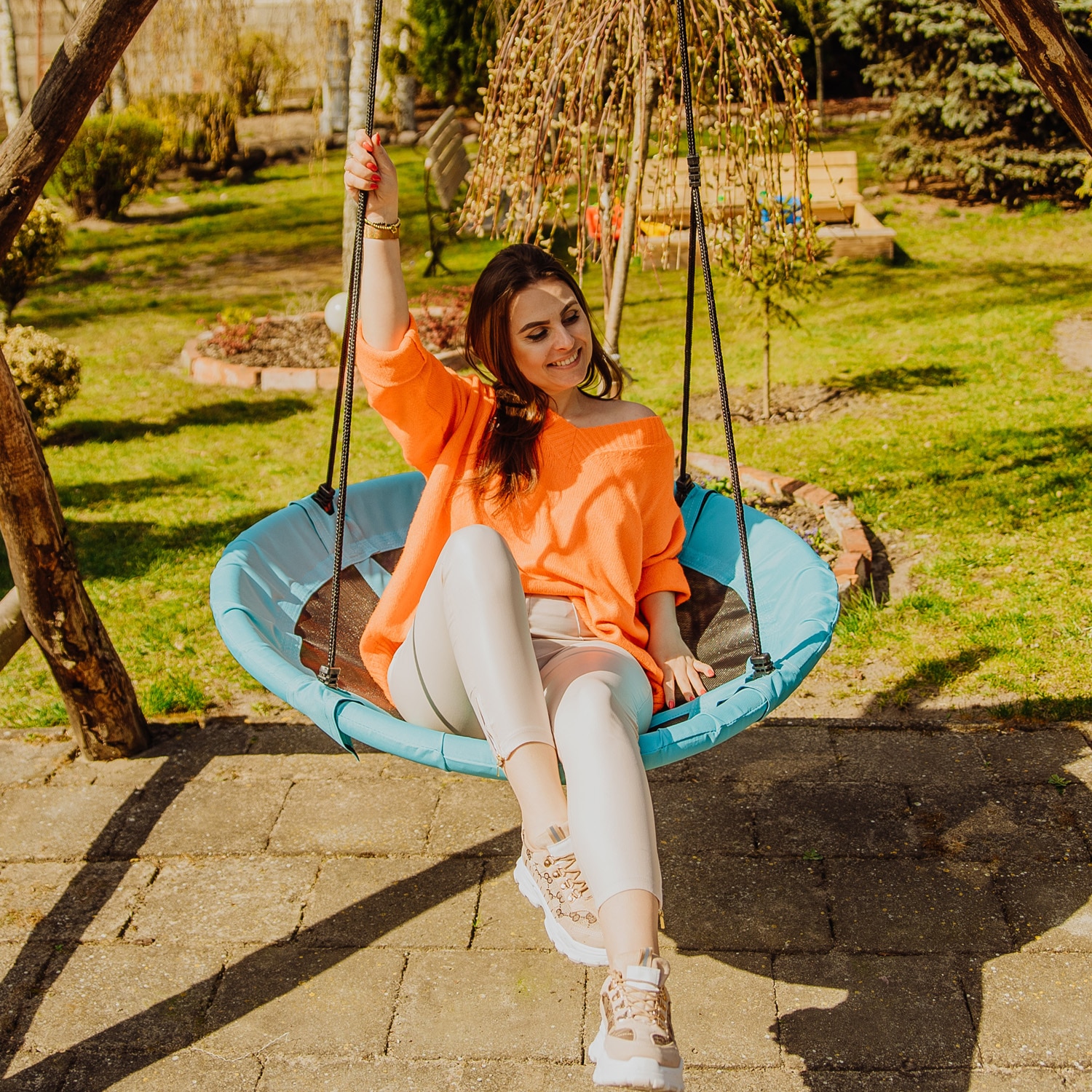 Leagan cuib pentru copii Lehmann Sway, diametru 100 cm, Albastru - eMAG.ro