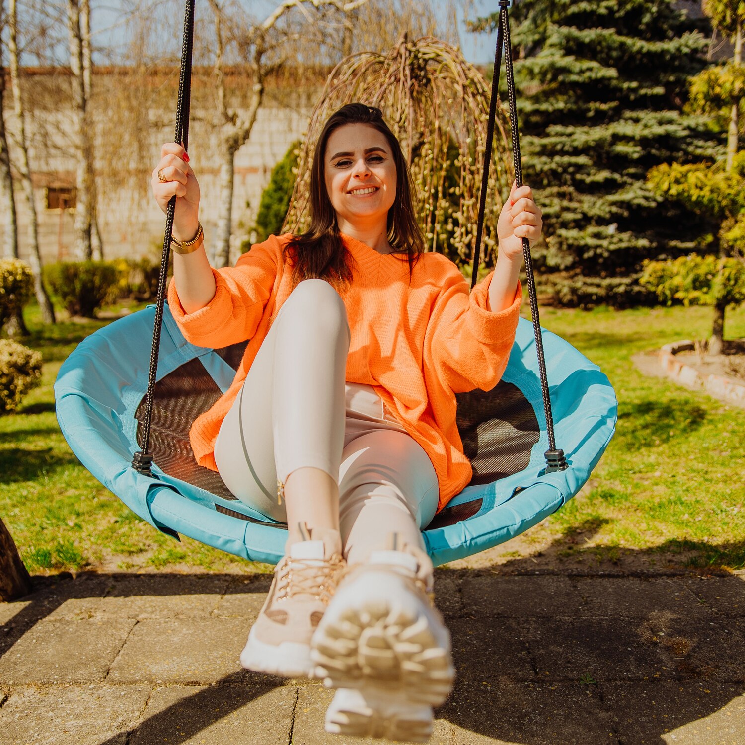 Leagan cuib pentru copii Lehmann Sway, diametru 100 cm, Albastru - eMAG.ro