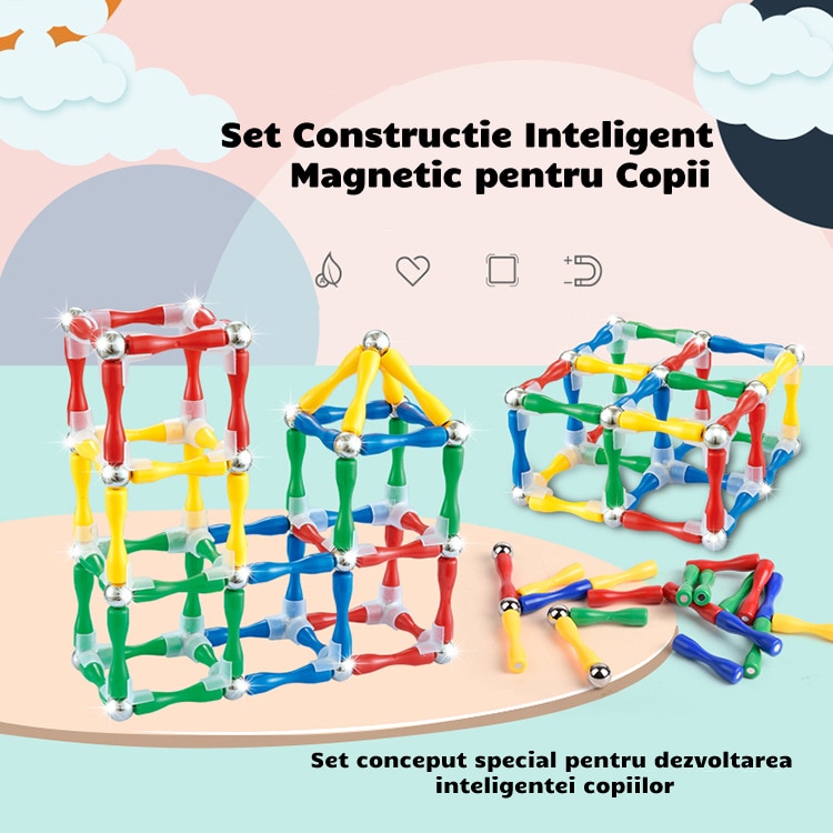 Set de constructie inteligent pentru copii, magnetic, 48 piese - eMAG.ro