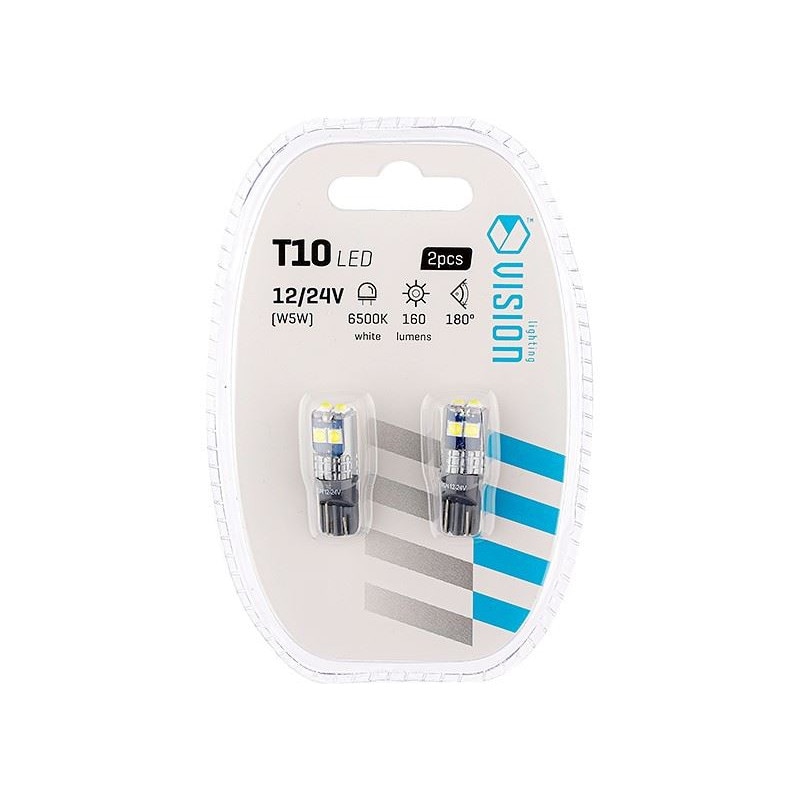 Set 2 becuri T10, 6 LED-uri, 12/24V, W5W Canbus 58275 Vision - eMAG.ro