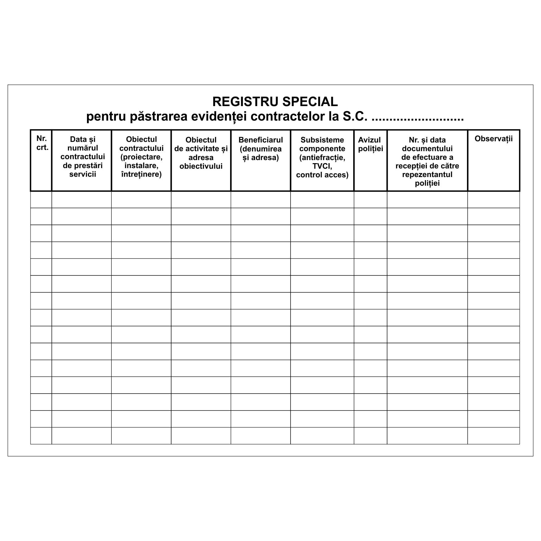 Registru special pentru pastrarea evidentei contractelor, format A4, 50 ...