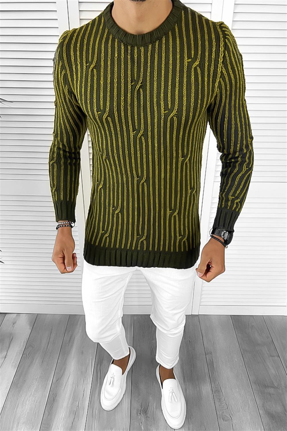 Pulover barbati, deHaine, casual, T3575, verde - eMAG.ro