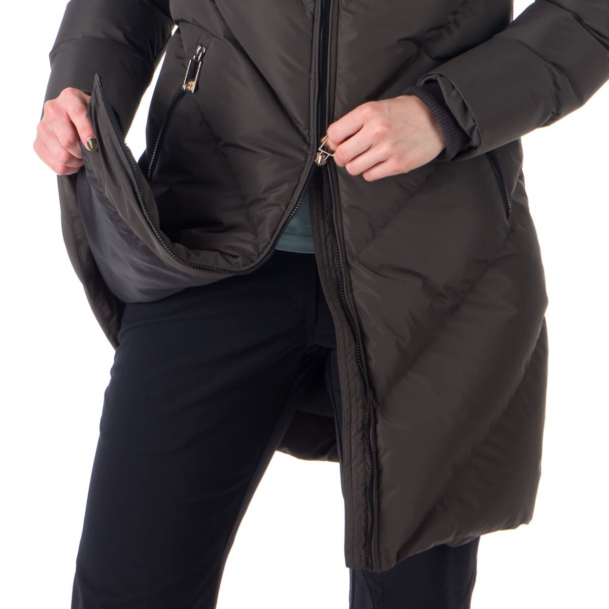 Geaca sport femei lunga cu izolatie termica si gluga supradimensionata ...