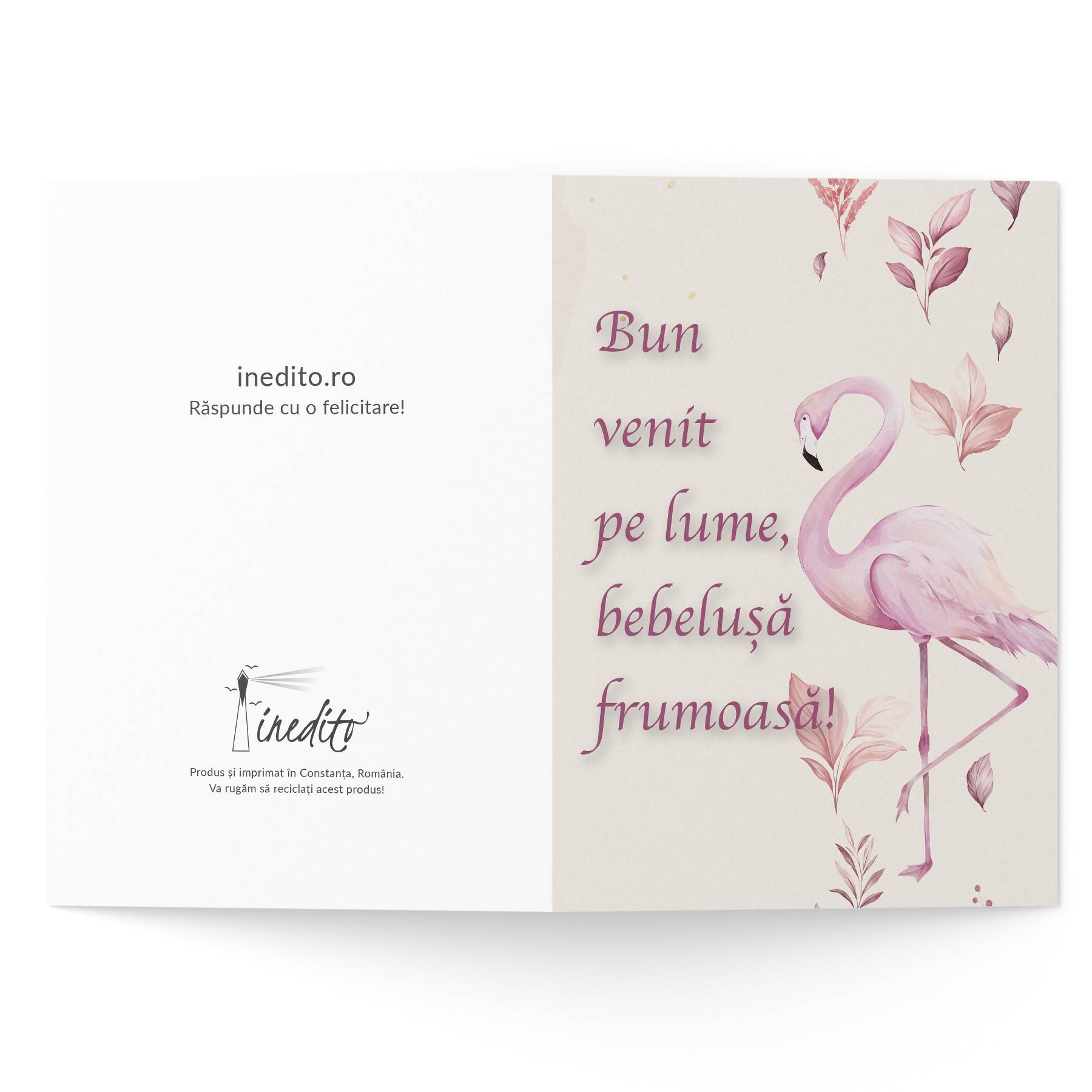 Felicitare cu plic, hartie texturata premium - cu flamingo pentru nou ...