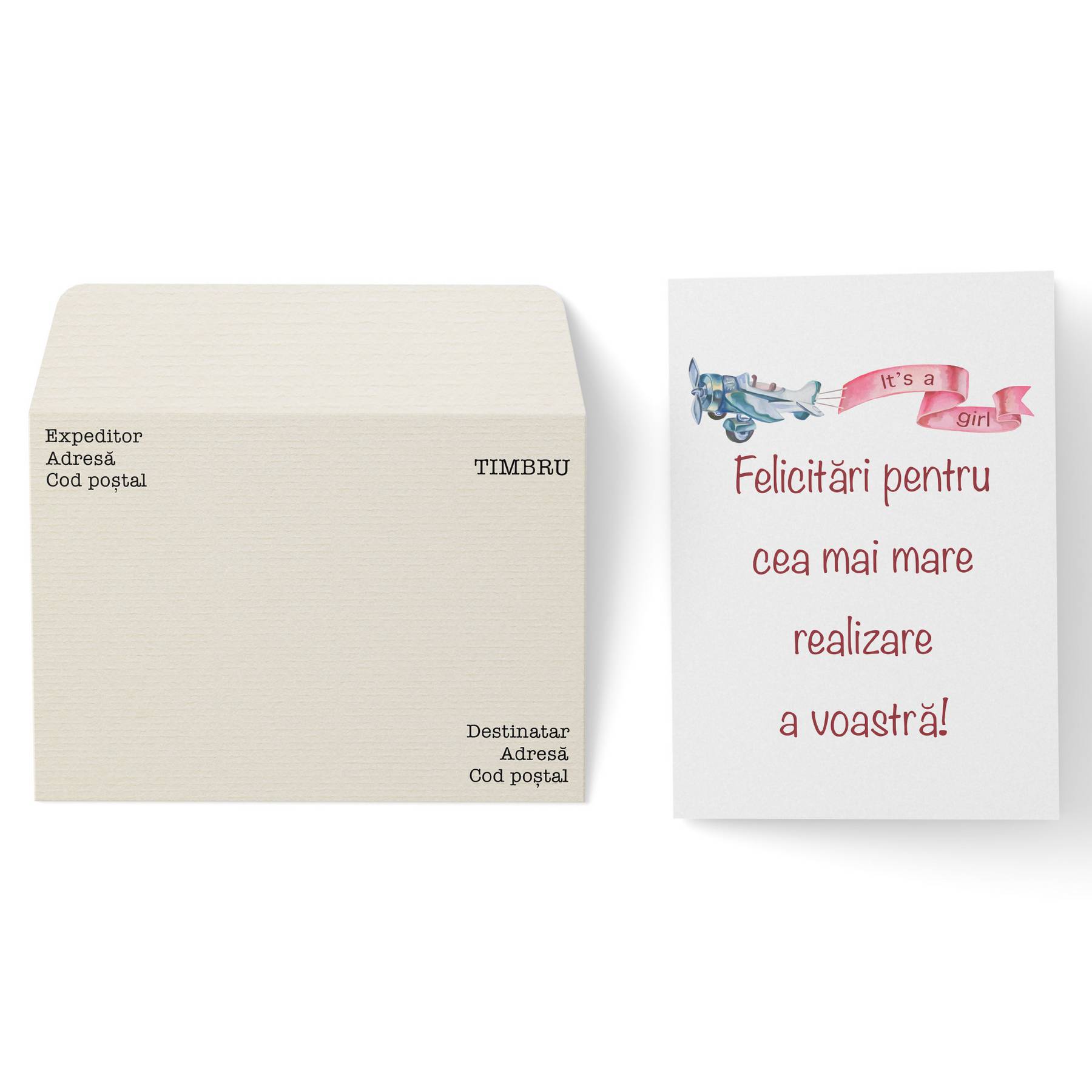 Felicitare cu plic, hartie texturata premium - nou-nascut fetita cu ...