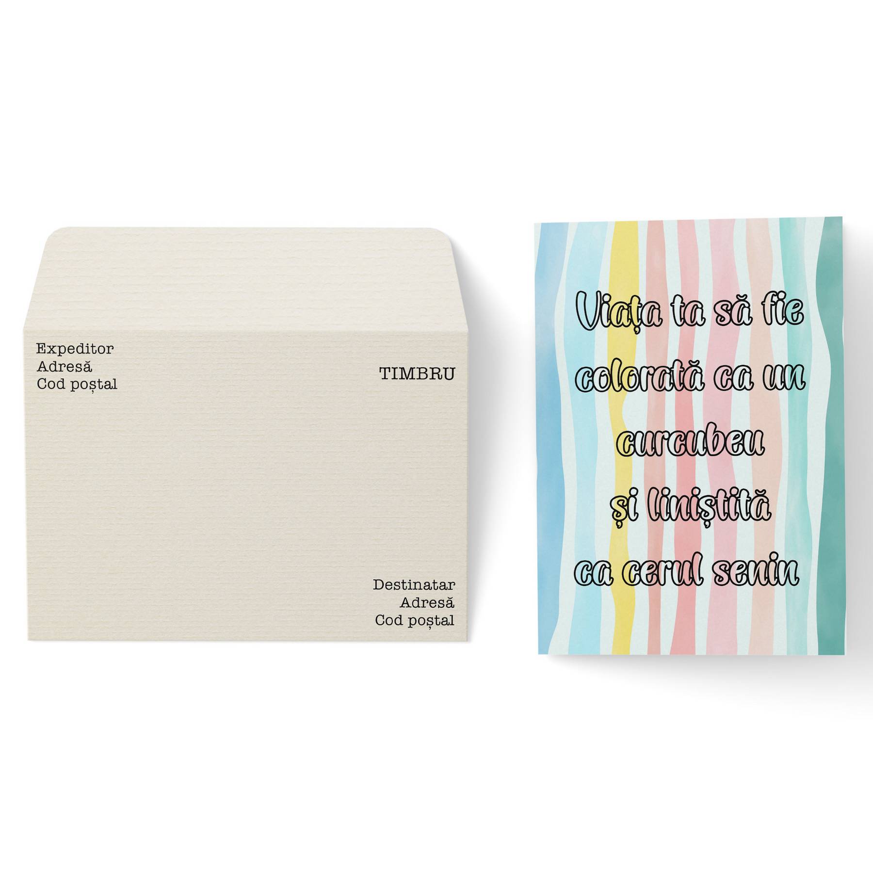 Felicitare cu plic, hartie texturata premium - curcubeu - eMAG.ro