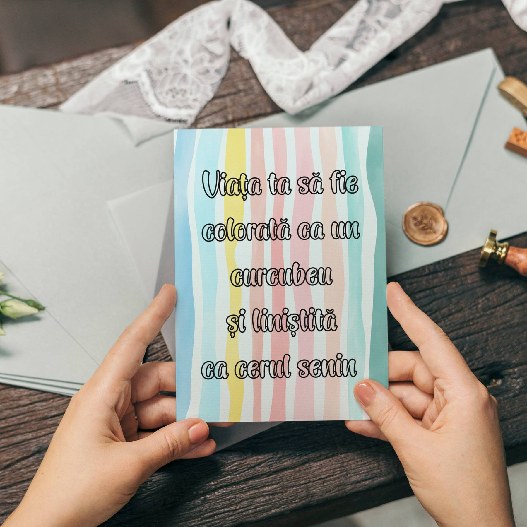 Felicitare cu plic, hartie texturata premium - curcubeu - eMAG.ro