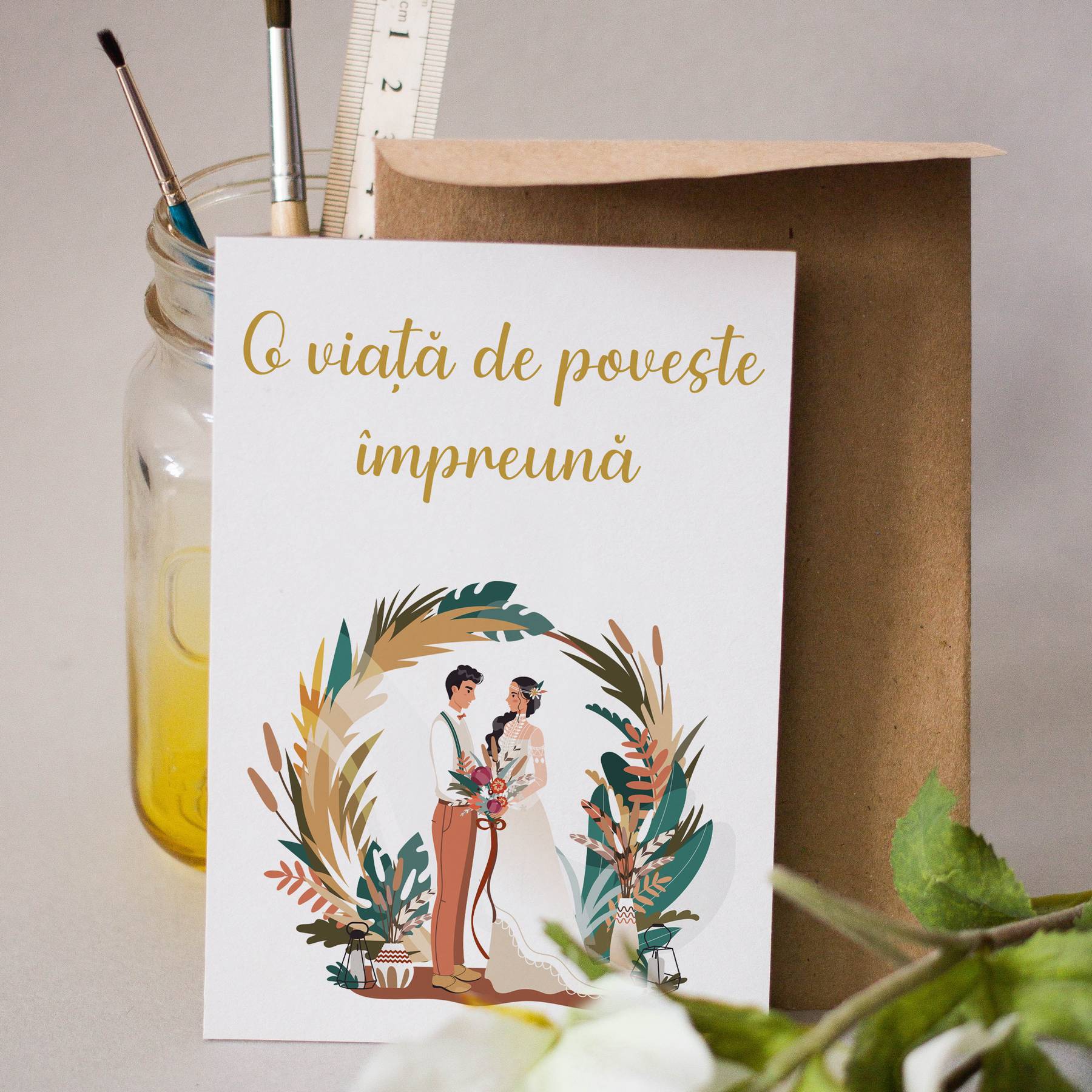Felicitare cu plic, hartie texturata premium - pentru nunta O viata de ...