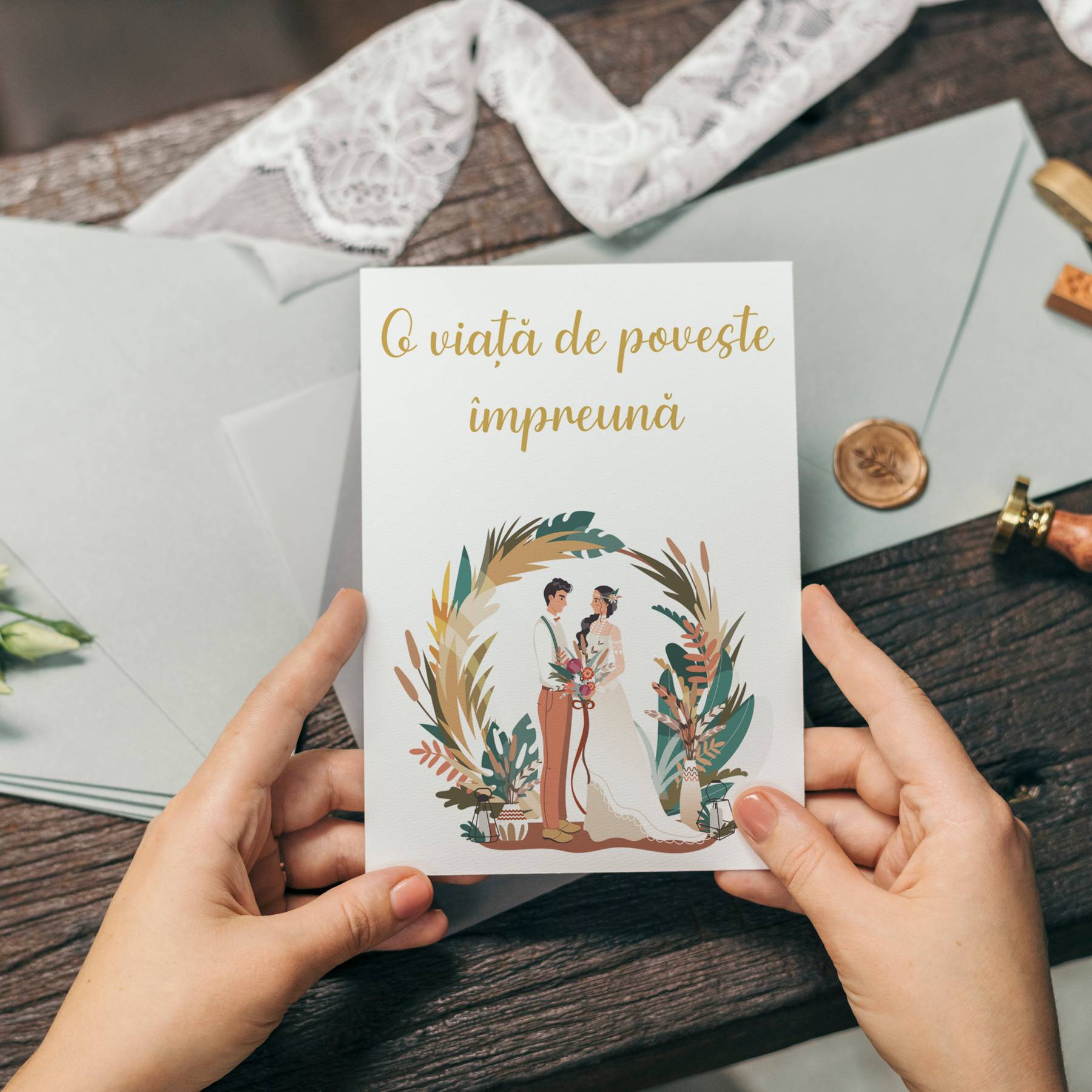 Felicitare cu plic, hartie texturata premium - pentru nunta O viata de ...
