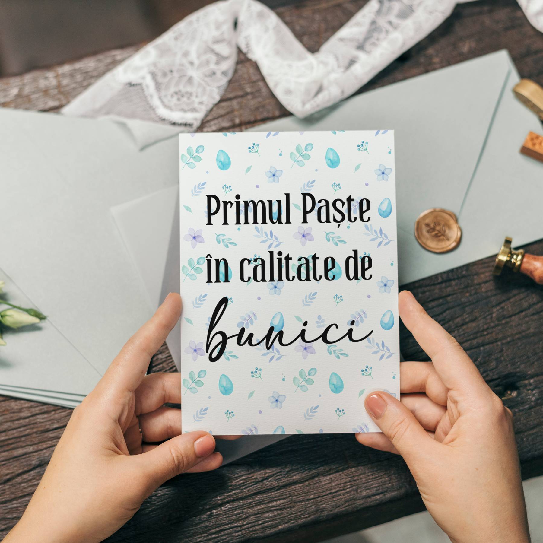 Felicitare cu plic, hartie texturata premium - "Bunici de Paste ...