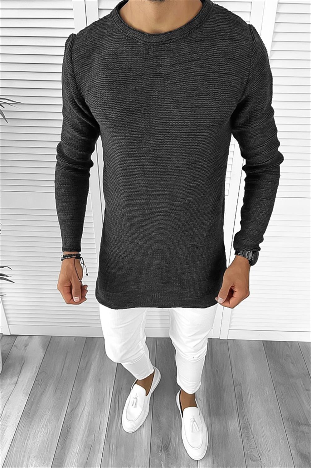 Pulover barbati, deHaine, casual, T3652, gri - eMAG.ro