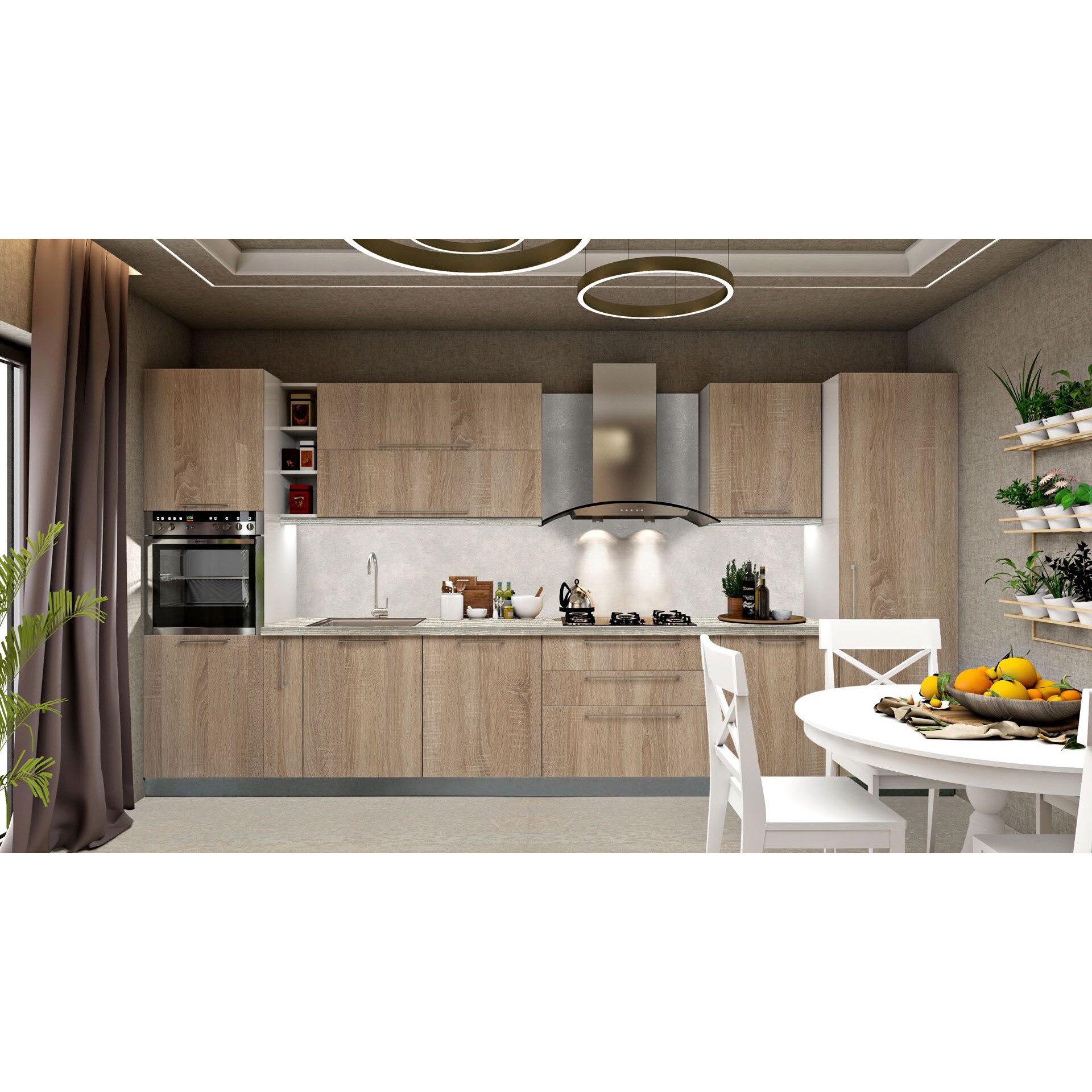 Set Bucatarie CHARM 01 410cm, Fronturi PAL Sonoma 1, Blat Lemn Albit ...