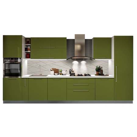 Set Bucatarie CHARM 01 410cm, Fete MDF Lucios Verde, Blat Alb Perlat ...