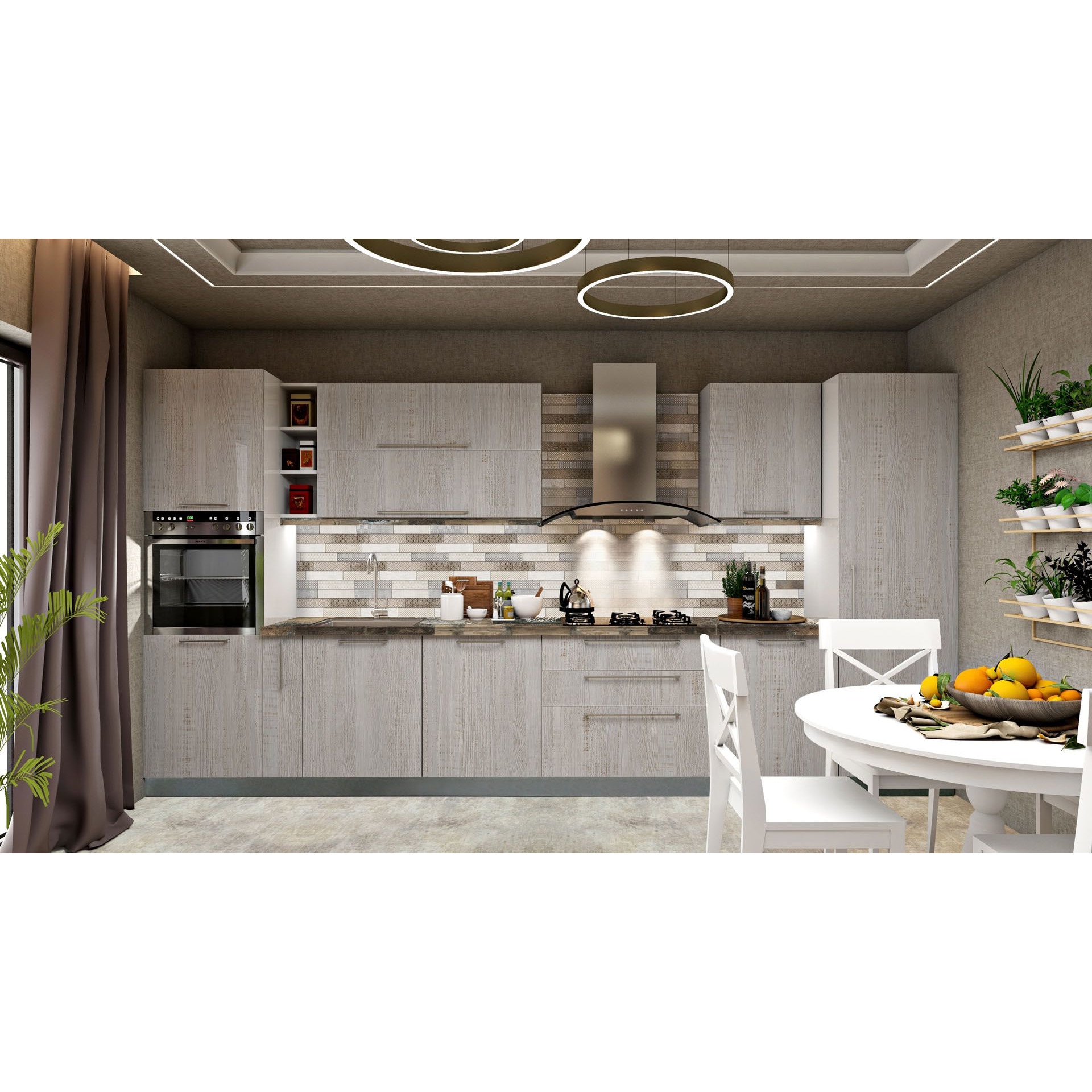 Set Bucatarie CHARM 01 410cm, Fronturi PAL Lemn Alb, Blat Pin Sealand ...