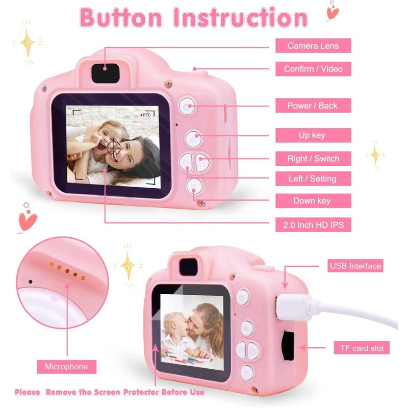 Camera foto digitala, 1080p, 2'', 8G, Roz - eMAG.ro