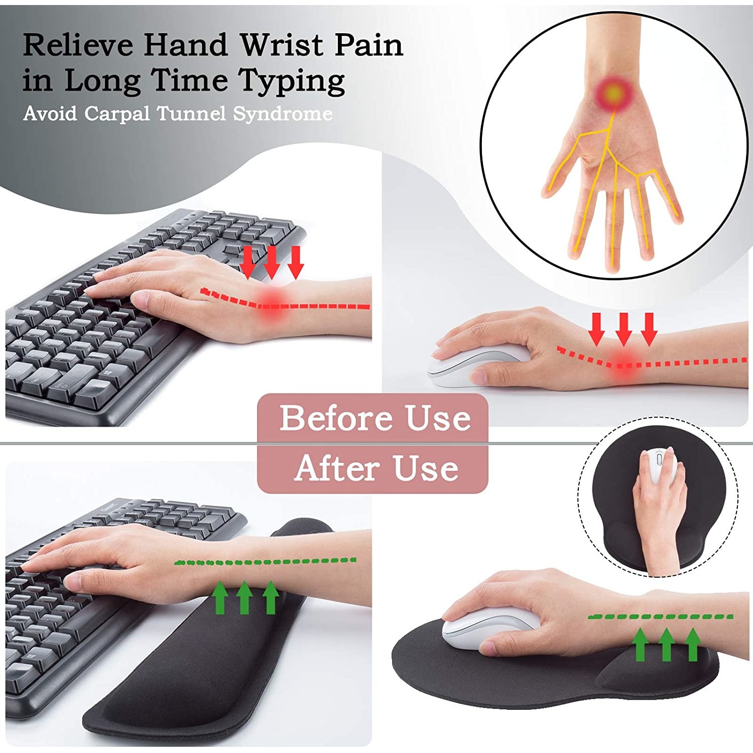 Set suport incheietura mainii, YATOVUR, Spuma cu memorie, Negru - eMAG.ro