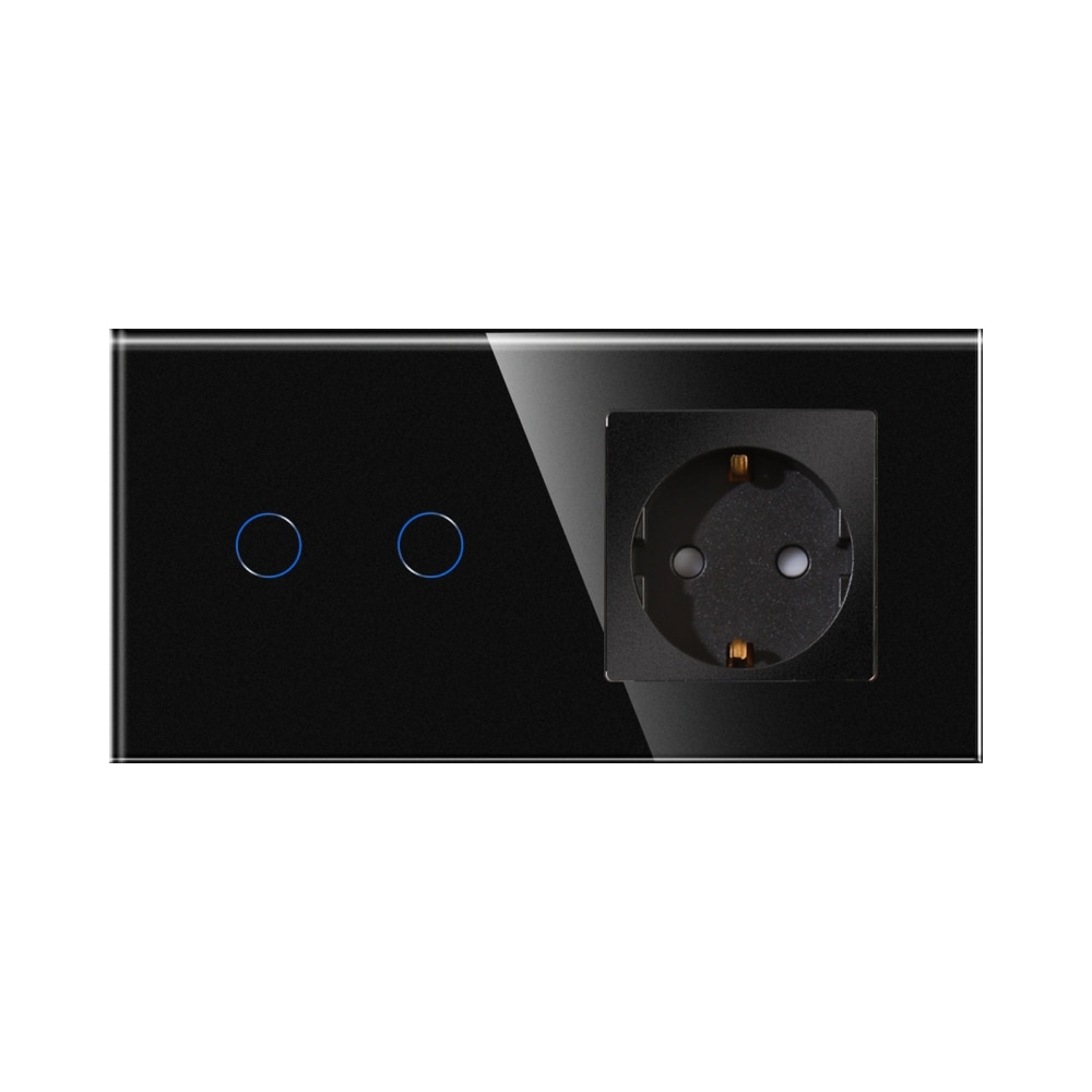 Intrerupator Dublu si Priza cu Rama din Sticla LUXION, Negru - eMAG.ro