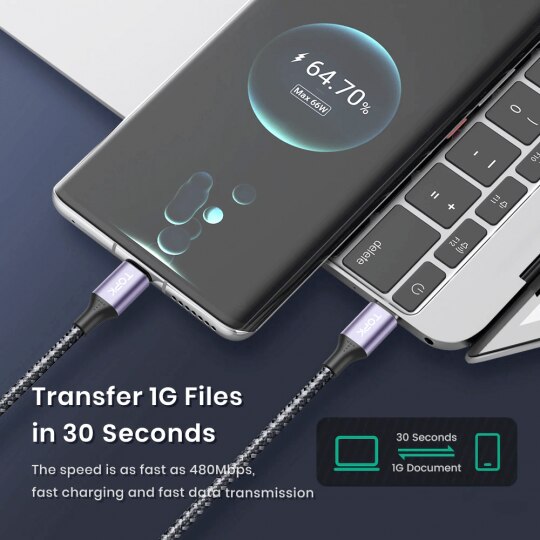 Кабел за зареждане и пренос на данни Topk Usb Type C Usb Type C 5a