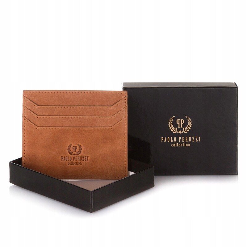 Port card barbati Paolo Peruzzi, Piele naturala, 10x8.5 cm, Maro - eMAG.ro