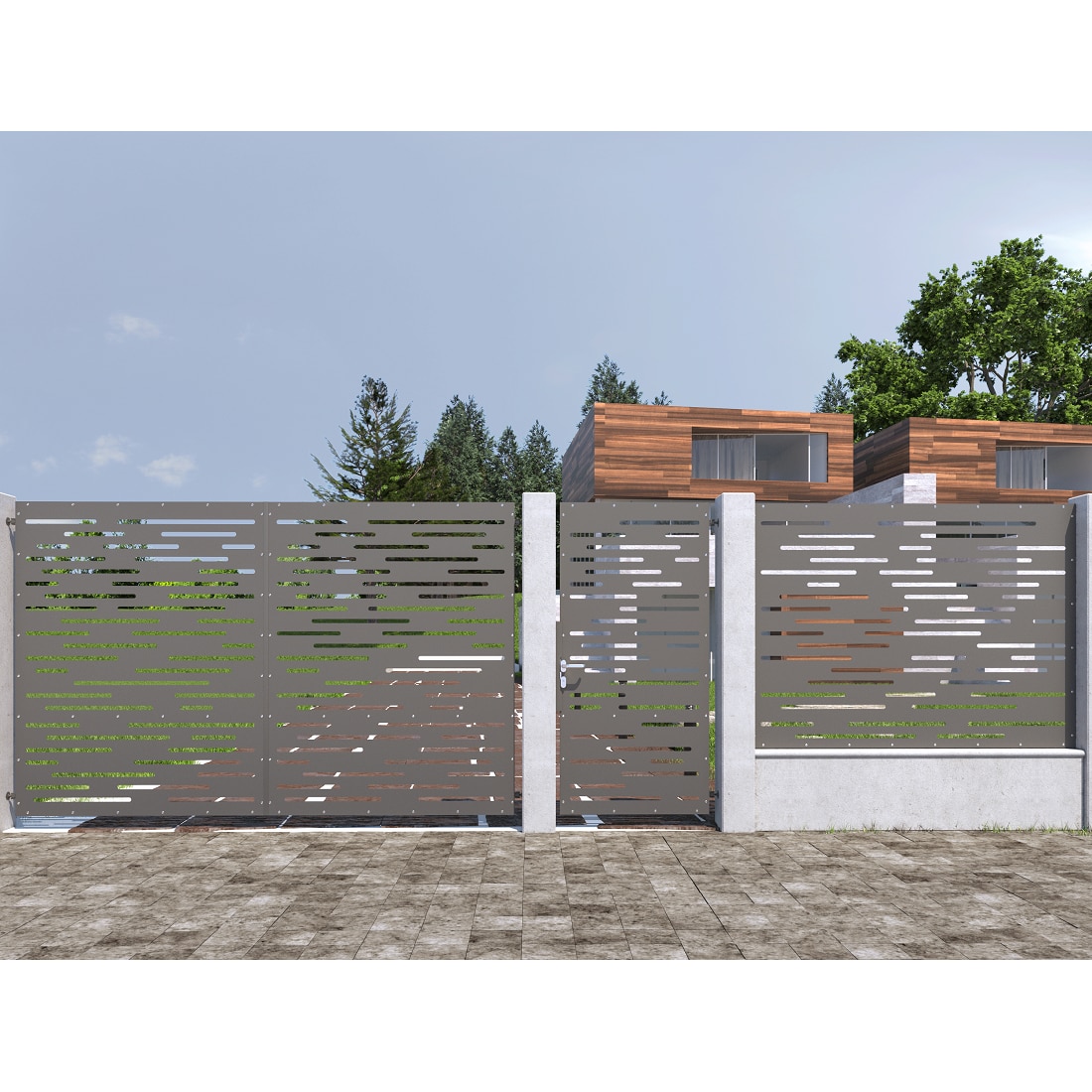 Set poarta auto si pietonala, Todome, Economic 304, negru, 400 x 190 cm ...