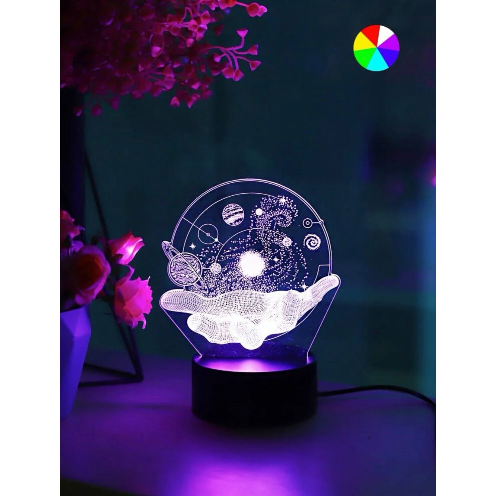 Lampa decorativa multicolora 3D, Sistemul solar cu spatiul cosmic, cu ...