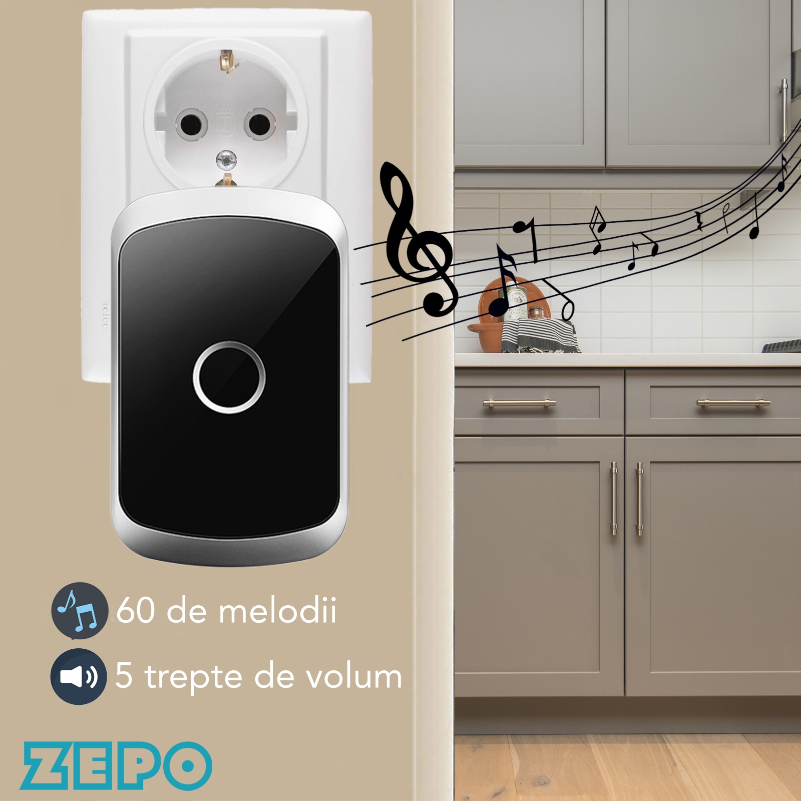 Sonerie Wireless ZEPO, Fara Fir, Fara Baterii, Cinetica, Volum ...