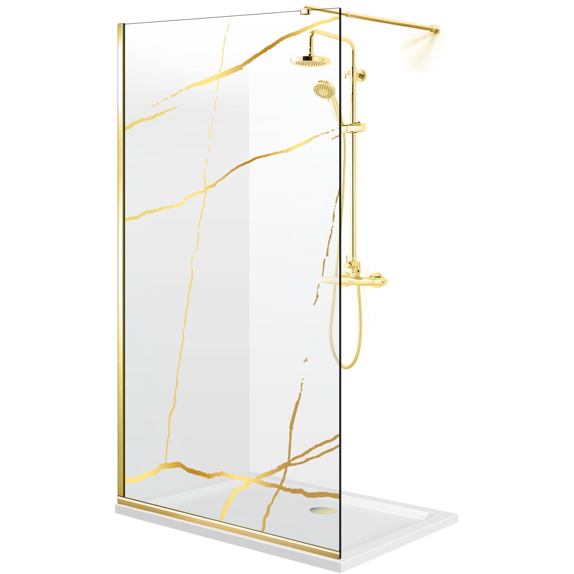 Paravan dus walk-in Aqua Class ® Gold, model Marble auriu, sticla clara ...