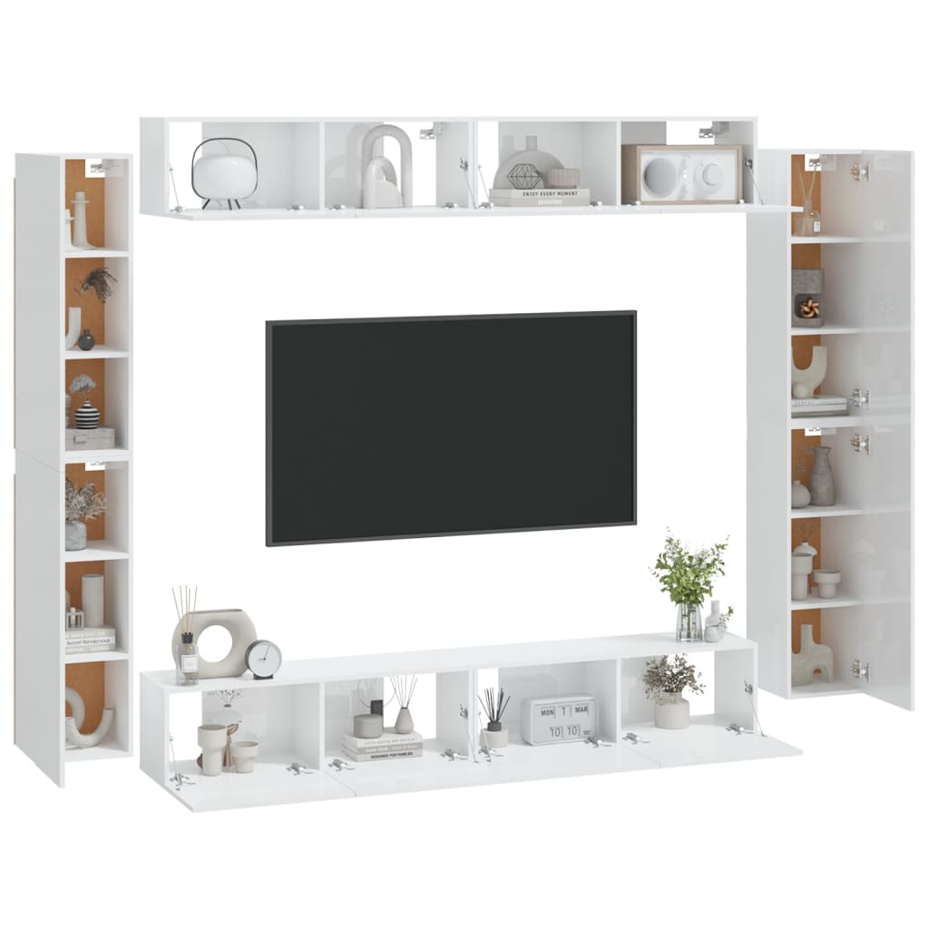 Set dulap TV,8 piese, alb extralucios, lemn prelucrat, Super,59564 ...