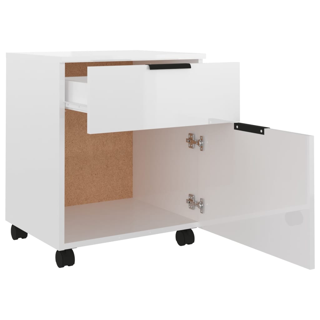 Fiset mobil cu roti vidaXL, alb extralucios 45x38x54 cm lemn prelucrat ...