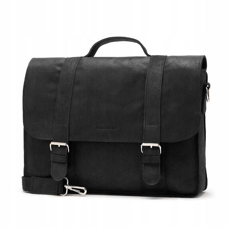 Geanta barbati Brodrene, Piele naturala, 25x36x9 cm, Negru - eMAG.ro