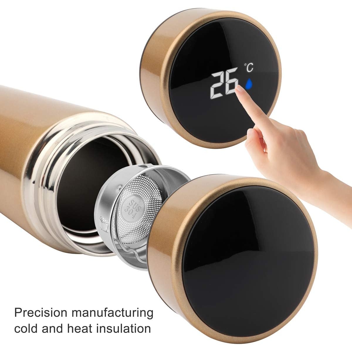 Termos Smart Auriu, cu sita infuzor si perete dublu, 500 ml, cu afisaj ...