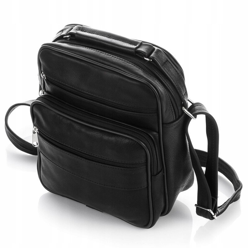 Geanta de umar barbati Paolo Peruzzi, Piele naturala, 23x19x7 cm, Negru ...