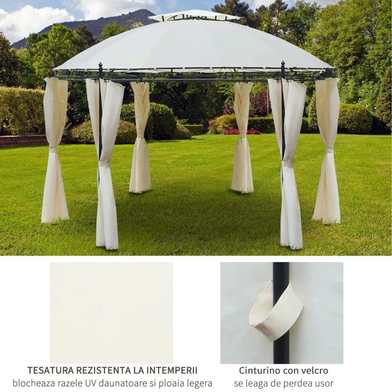 Pavilion Rotund cu Acoperis Dublu, Outsunny, Perdele si Curele Velcro ...