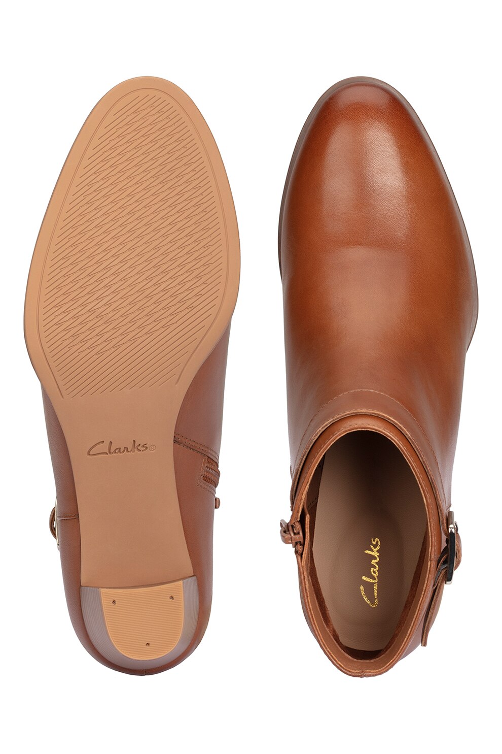 Clarks, Кожени боти Kaylin 60 с токи, Карамел, 5.5 - eMAG.bg