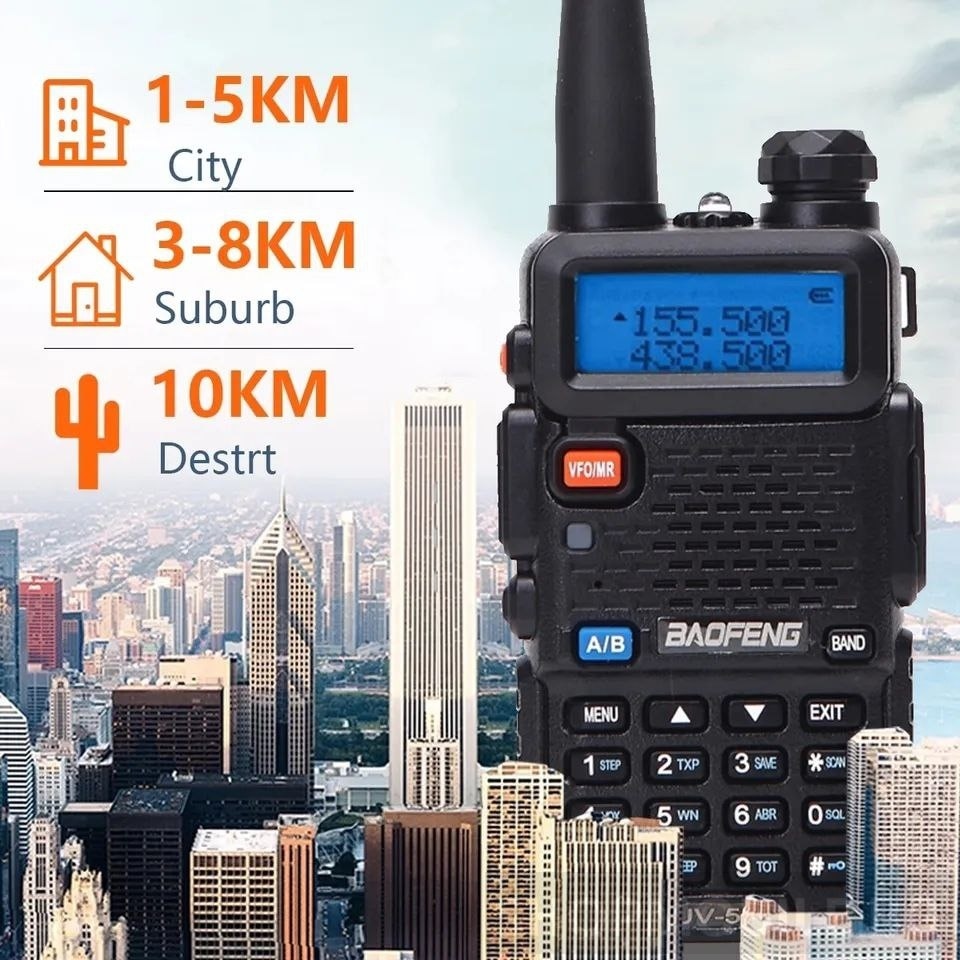 Портативна радиостанция Baofeng UV-5R, 5W мощност на предаване, 3 нива ...